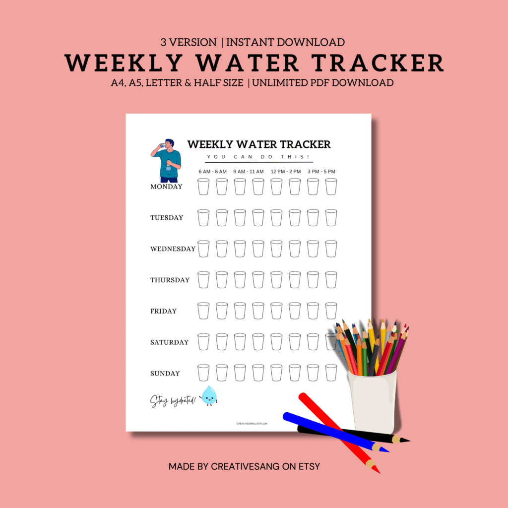 Weekly Water Tracker Printable | Hydration Log, Daily Water Intake ...