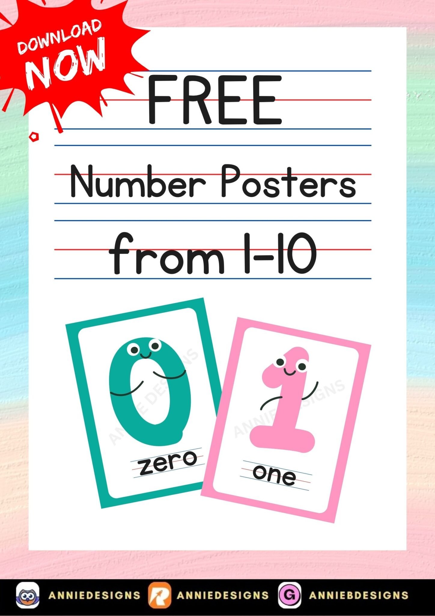 FREEBIE – Number Posters from 1-10 | By: Annie Bustillos @anniedesigns ...
