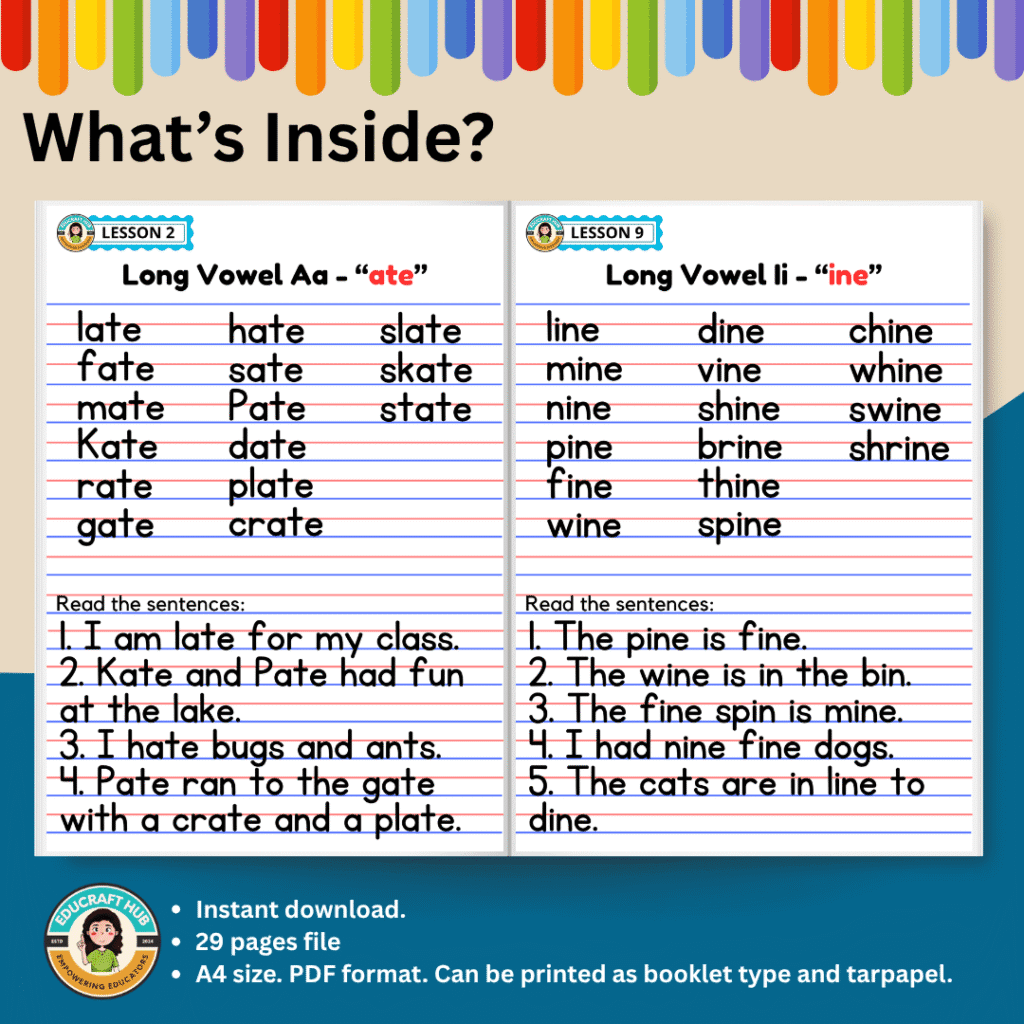 LONG VOWELS (CVCe) – WORDS & SENTENCES - Kaguro Ph