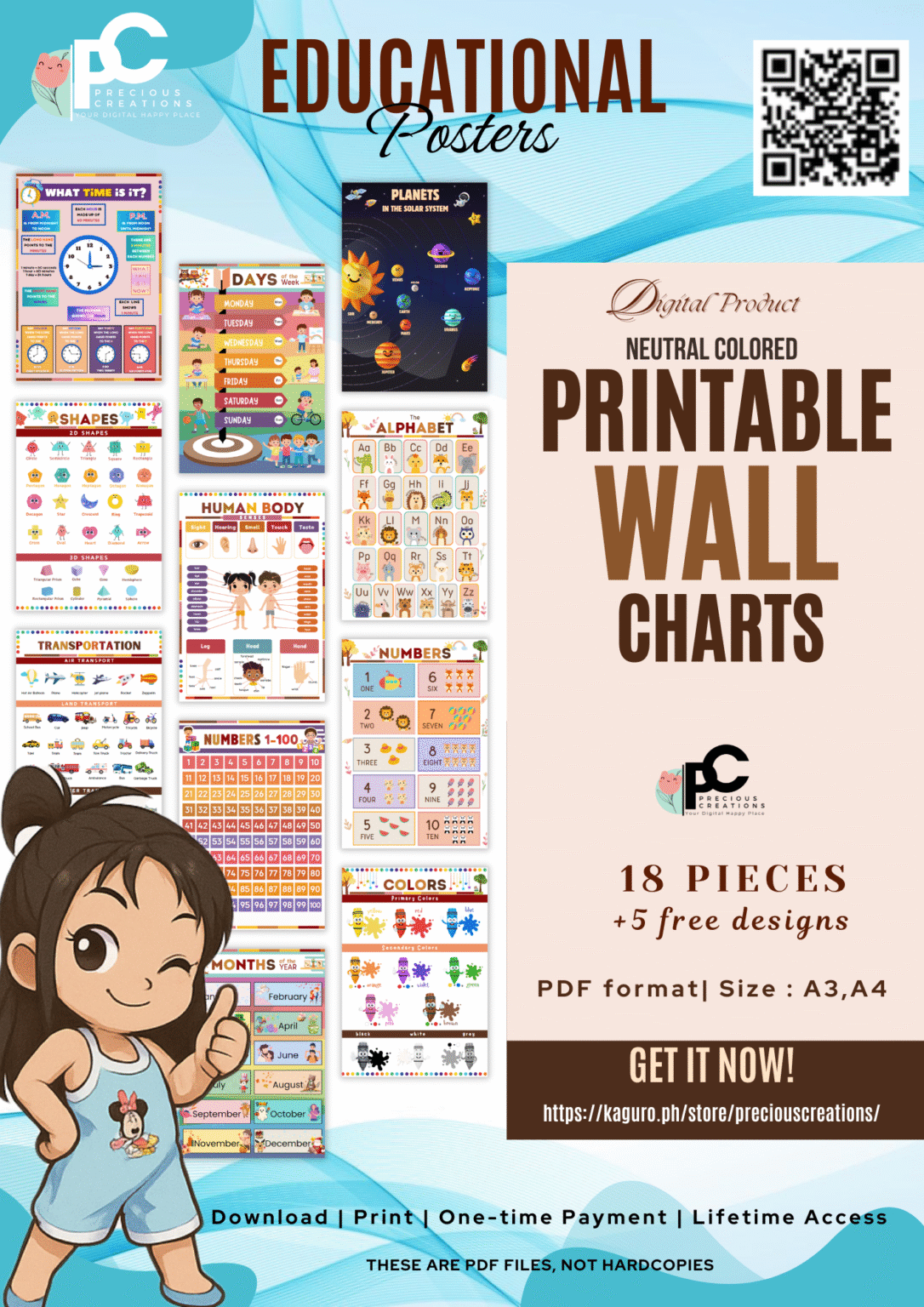 Wall Charts / Educational Posters in Neutral Color Bundle - Kaguro Ph
