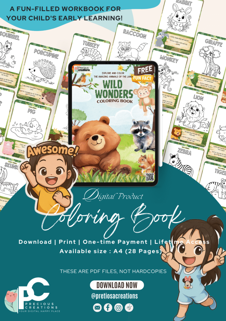 Wild Wonders (Land Animals) Coloring Book & Cool Trivia| Printable for ...
