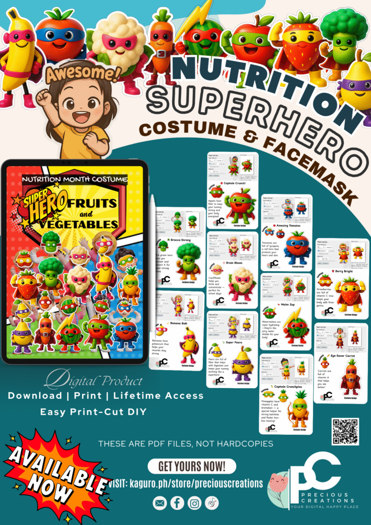 NUTRITION MONTH COSTUME & FACEMASK SET—Superhero Fruits & Veggie ...