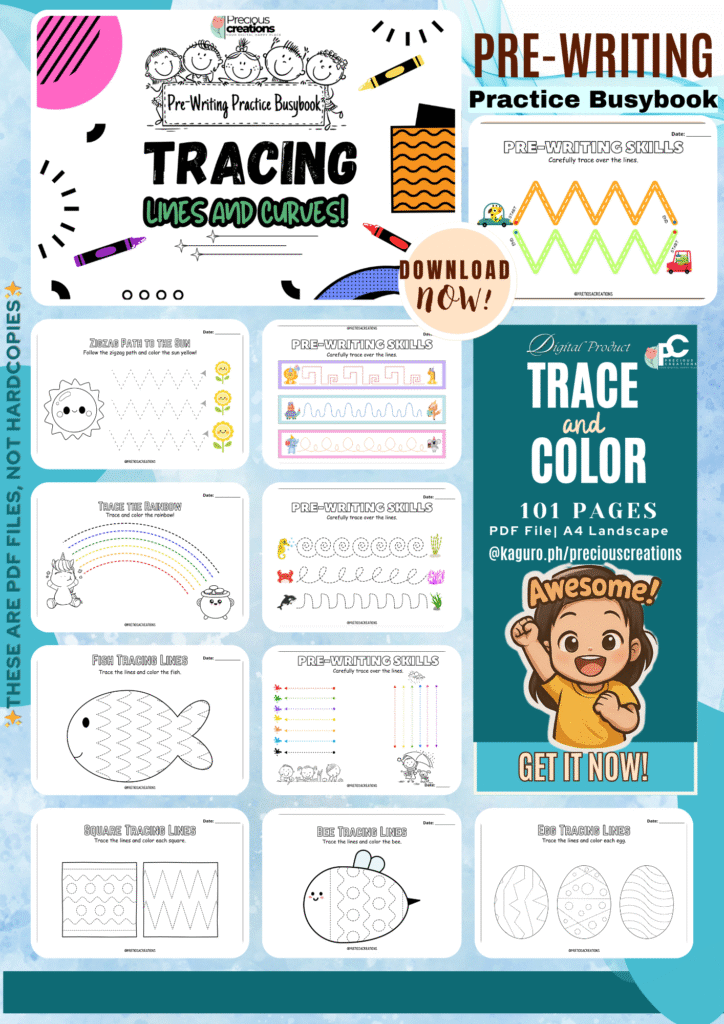 PRE-WRITING Busybook—Tracing Lines & Coloring | 2.5yrs old+ & Preschool ...