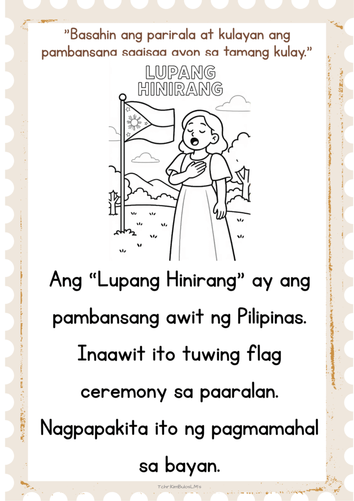 15 Pambansang Sagisag Trace, Write and Color - Kaguro Ph