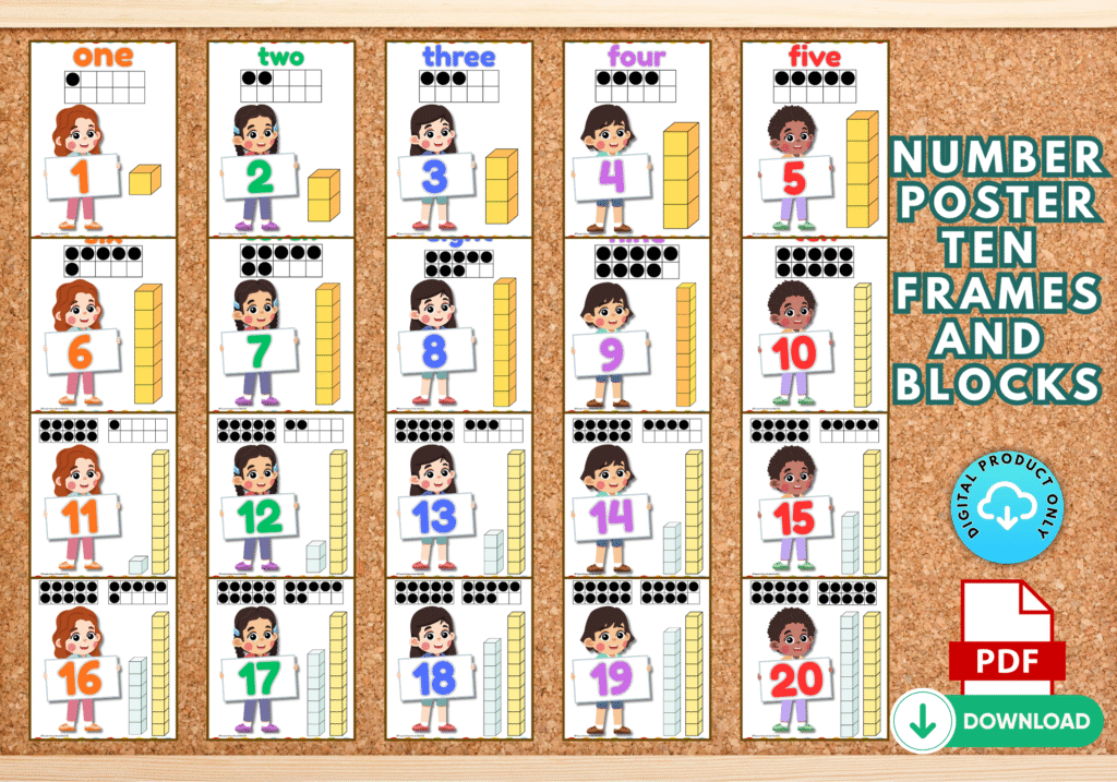 Number Poster 1–20 (Ten Frames & Blocks) - Kaguro Ph