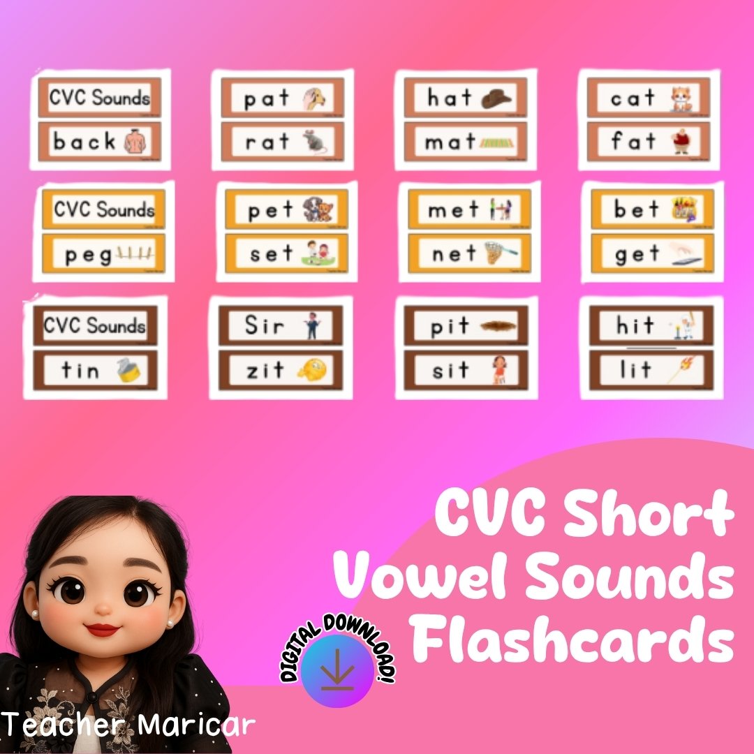 CVC SHORT VOWEL SOUNDS FLASHCARDS - Kaguro Ph