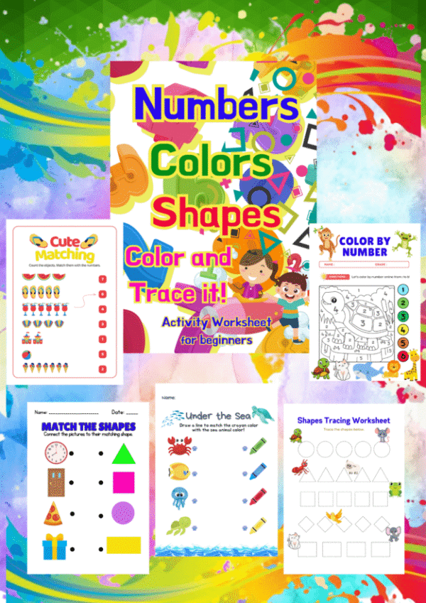 Activity Worksheet for Beginners (Numbers, Colors and Shapes) - Kaguro Ph