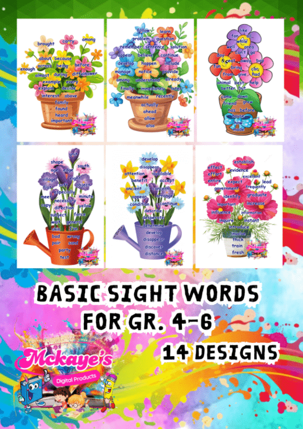 BASIC SIGHT WORDS FOR GR. 4-6 IN FLOWER POT DESIGNS - Kaguro Ph