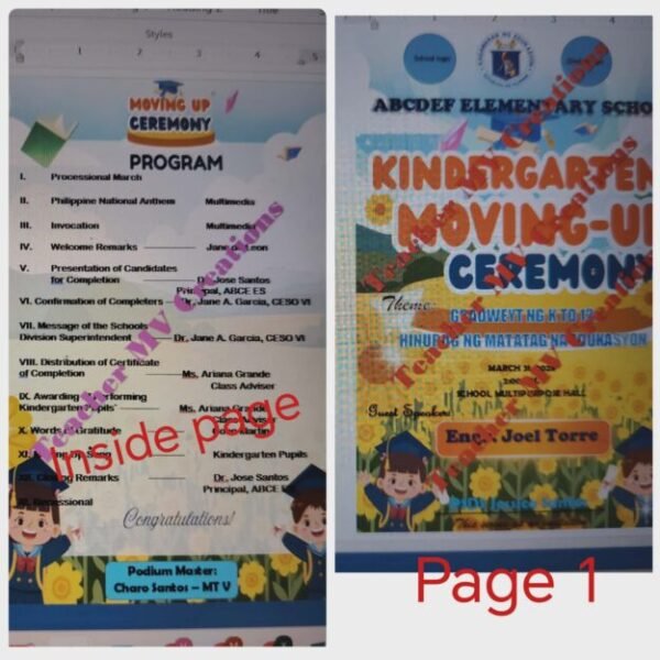 Kindergarten Moving Up Ceremony Editable Program Template - Kaguro Ph