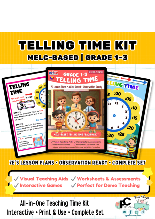 MELC-Based Telling Time Teaching Kit | Grade 1–3 Math | 7E’s Lesson ...