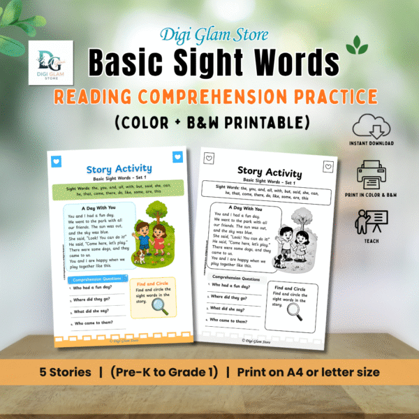 Basic Sight Words with Reading Comprehension Practice (Color + B&W ...
