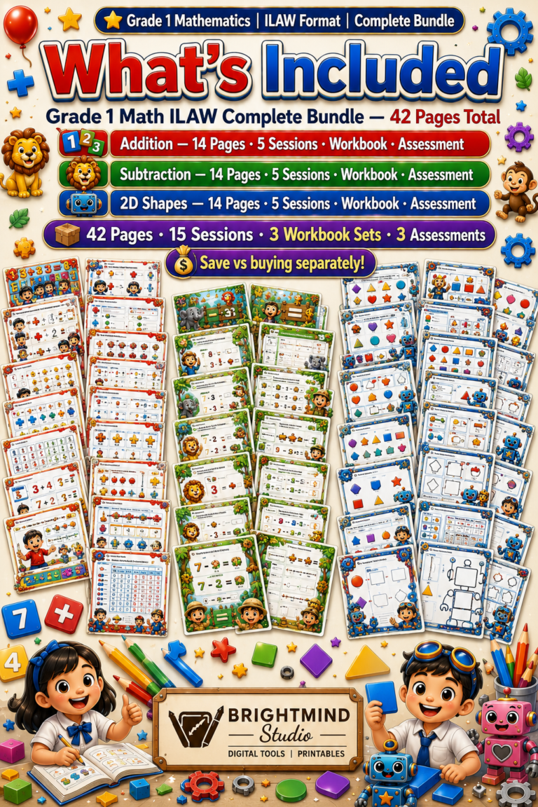 Grade 1 Math ILAW Complete Bundle | Addition Subtraction 2D Shapes ...